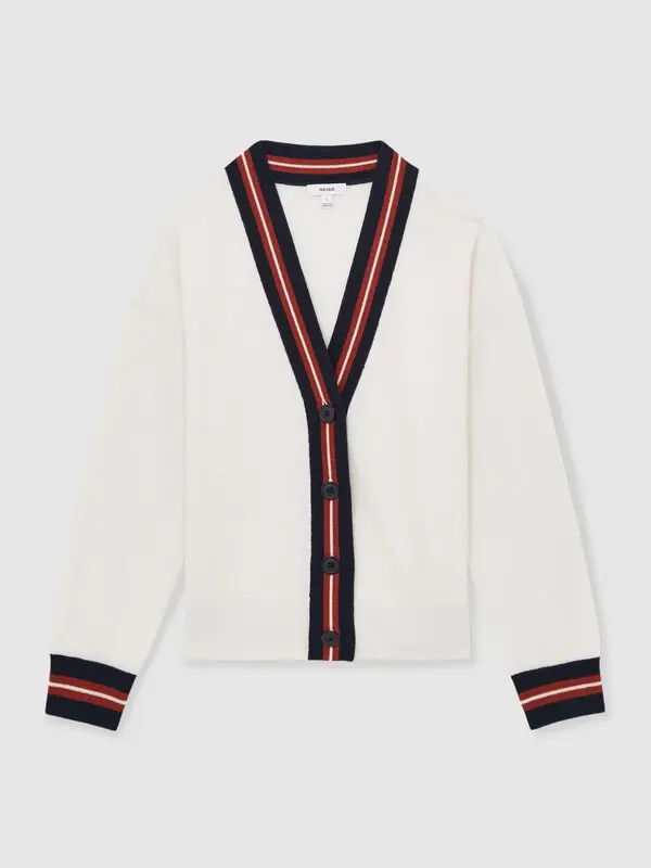 REISS Wool-cashmere Striped Trim Cardigan