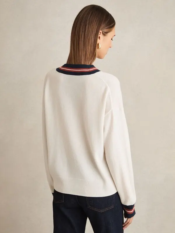 REISS Wool-cashmere Striped Trim Cardigan