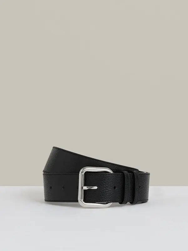 REISS Robyn Leather Roller Buckle Belt - Black