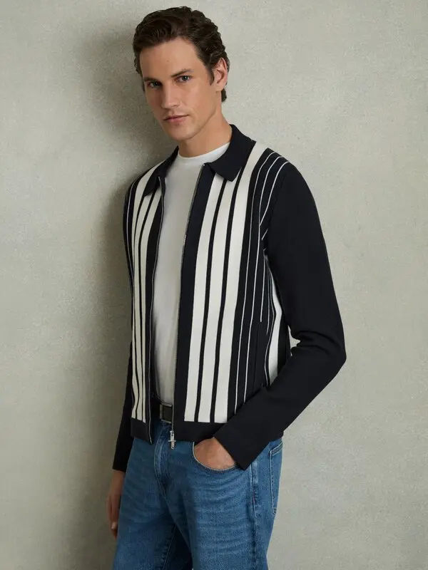 REISS Ambient Striped Knitted Jacket - Navy/white