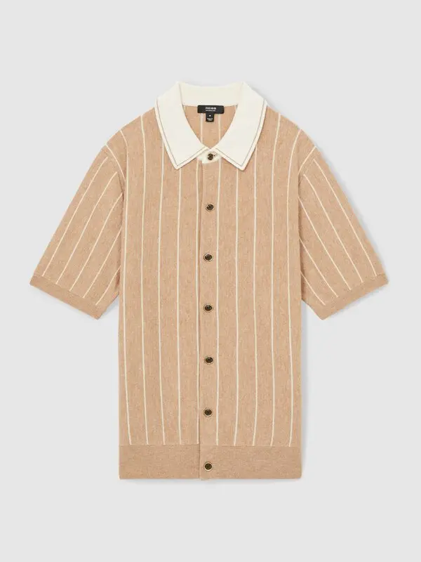 REISS Worthy Wool Striped-knit Short-sleeve Shirt