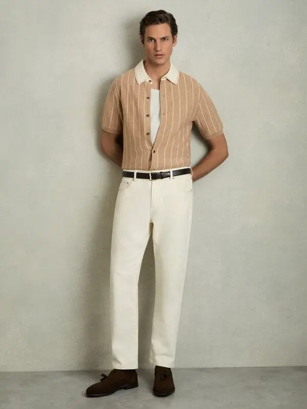 REISS Worthy Wool Striped-knit Short-sleeve Shirt