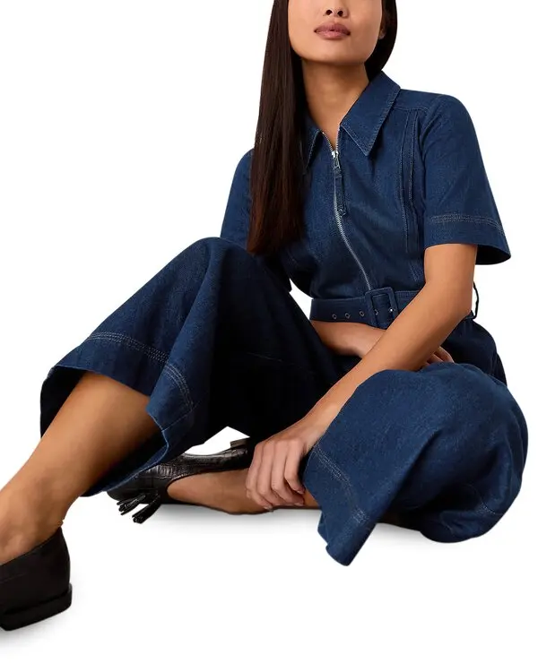 Whistles Petites Belted Jumpsuit - Denim
