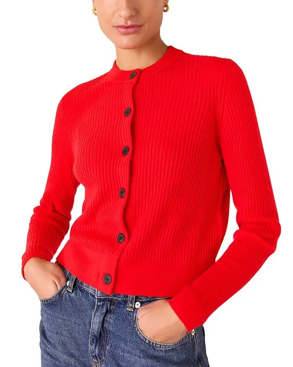 Whistles Jasmine Ribbed Cardigan By - Red