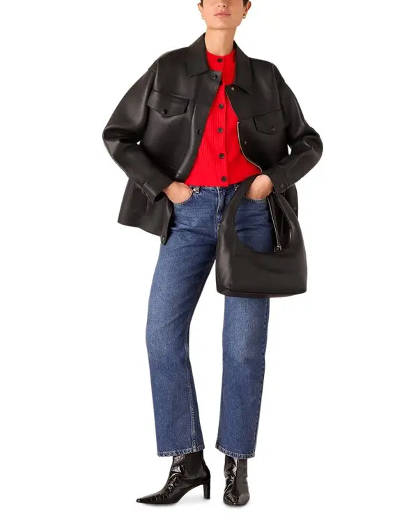 Whistles Jasmine Ribbed Cardigan By - Red