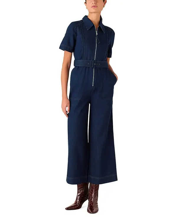 Whistles Pintuck Belted Jumpsuit - Denim