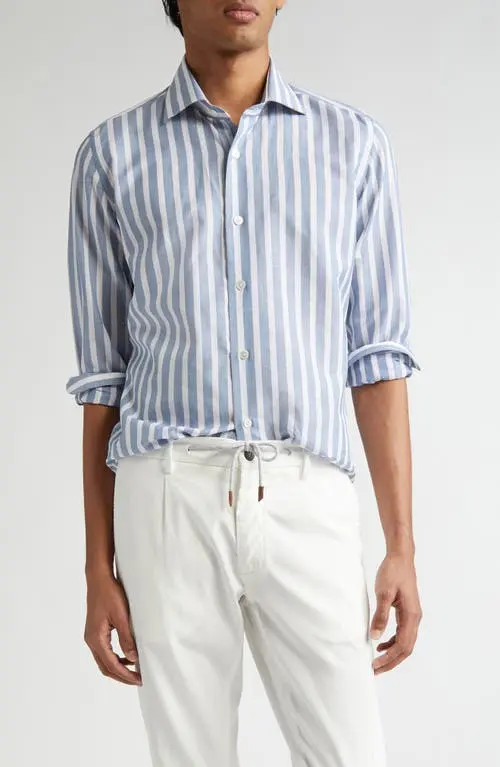 Eleventy Dandy Stripe Cotton & Linen Button-up Shirt