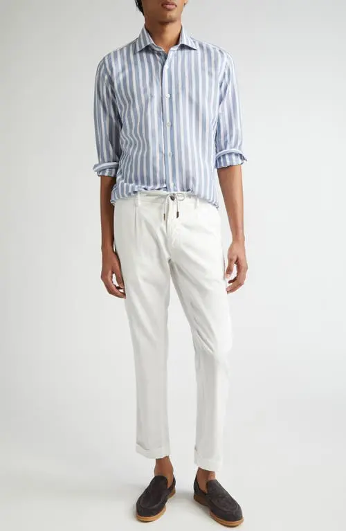 Eleventy Dandy Stripe Cotton & Linen Button-up Shirt