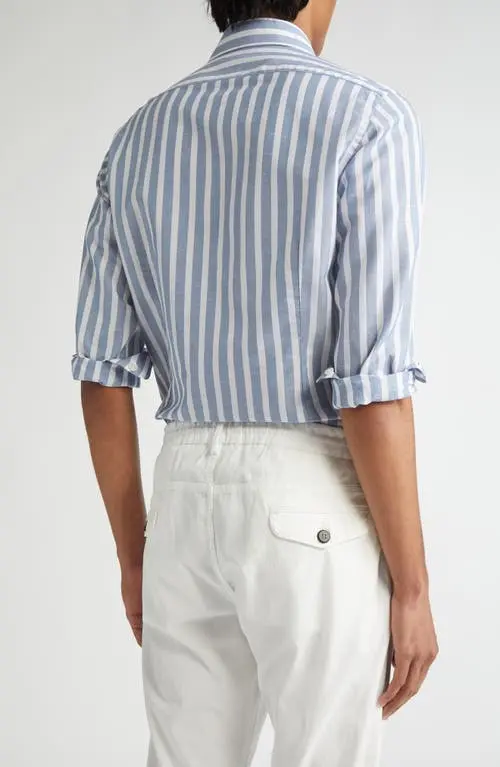 Eleventy Dandy Stripe Cotton & Linen Button-up Shirt