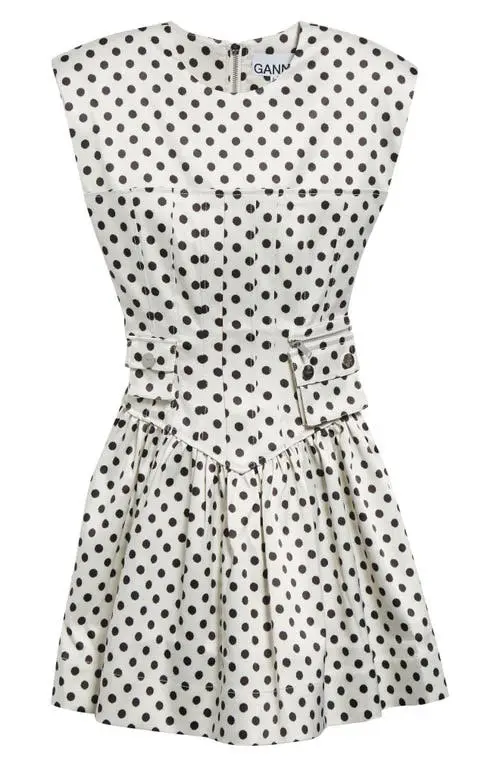 GANNI Print Dot Corset Minidress - Egret