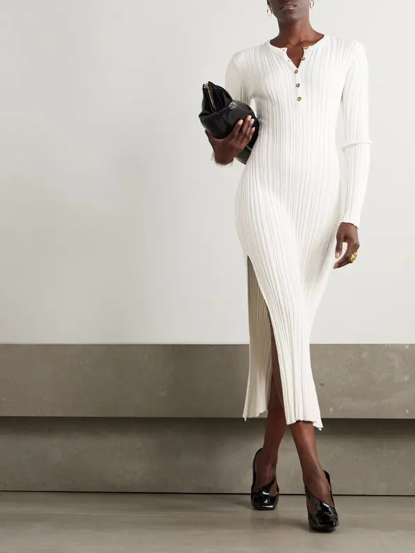 Loulou De Saison Eldara Ribbed Silk-blend Midi Dress