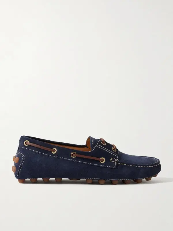 TOD'S Gommino Macro Leather-trimmed Suede Loafers