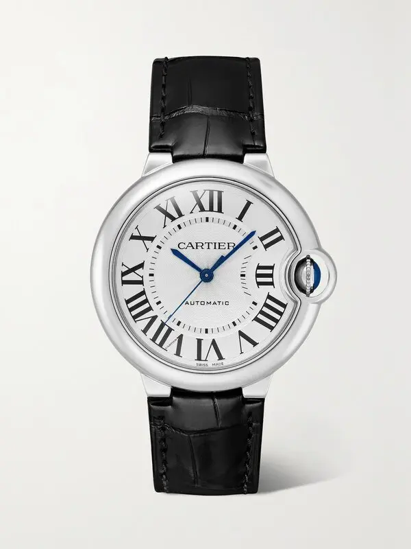Cartier Ballon Bleu De 36mm Stainless Steel And Alligator Watch - Silver