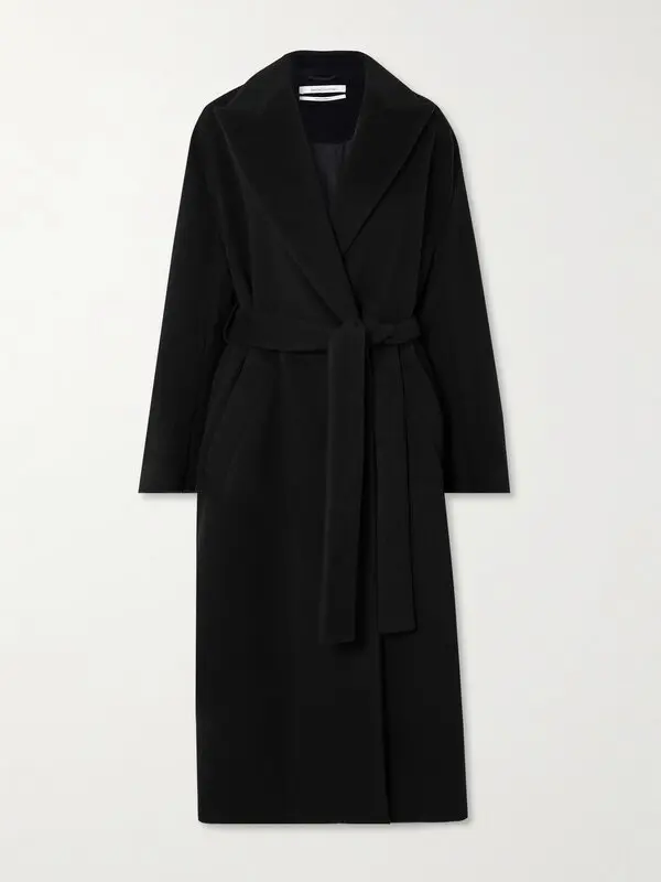 Another Tomorrow Belted Double-breasted Wool Coat