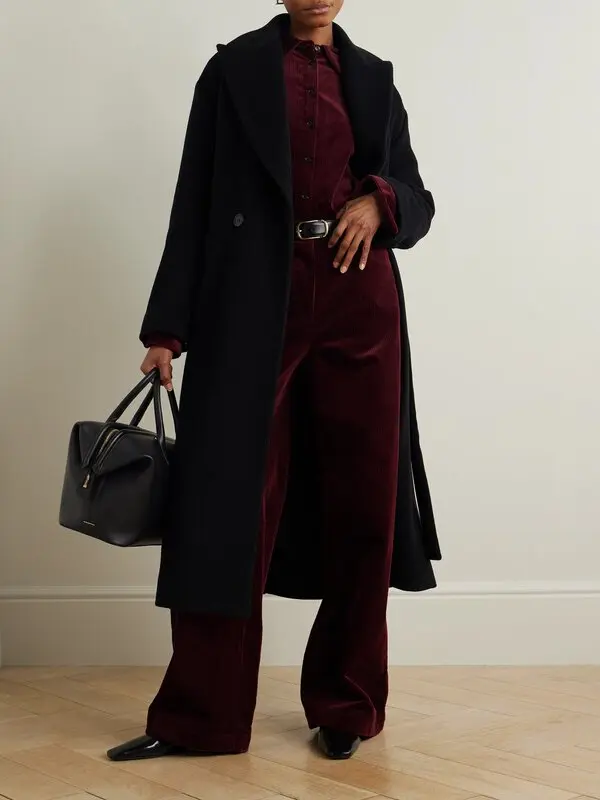 Another Tomorrow Belted Double-breasted Wool Coat