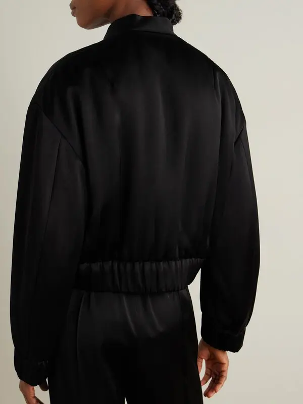 Another Tomorrow Cropped Satin Bomber Jacket
