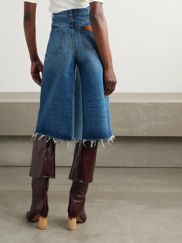 Chloé Frayed Patchwork Denim Culottes