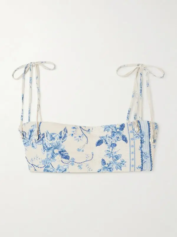 Agua Bendita Primavera Bougainvillea Recycled Bikini Top - Blue