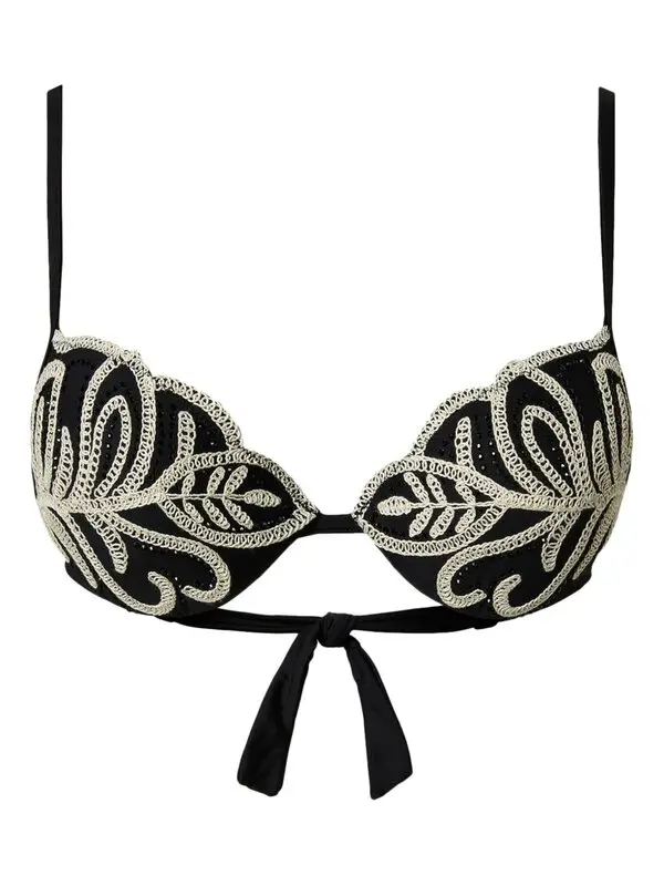 TWINSET Embroidered Push-up Bikini Top - Black
