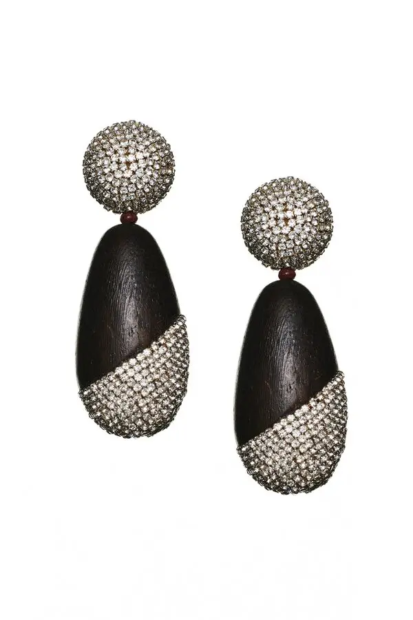 Sachin & Babi Christina Clip-on Earrings - Roble Wood/clear Crystals