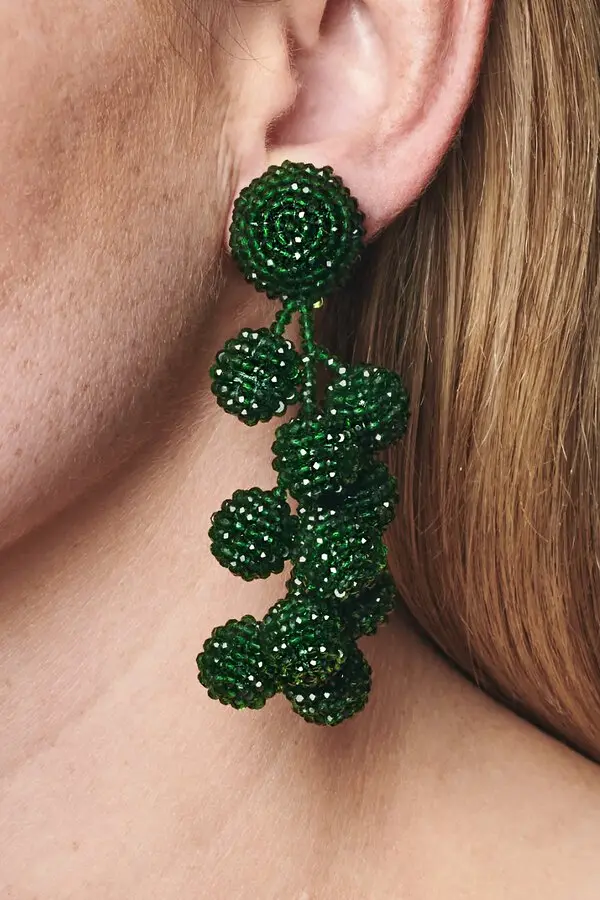 Sachin & Babi Green Glass Beaded Cluster Drop Earrings
