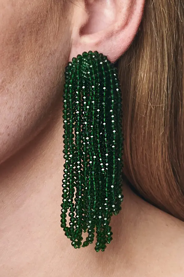 Sachin & Babi Fountain Green Glass Beaded Tassel Earrings - Emerald