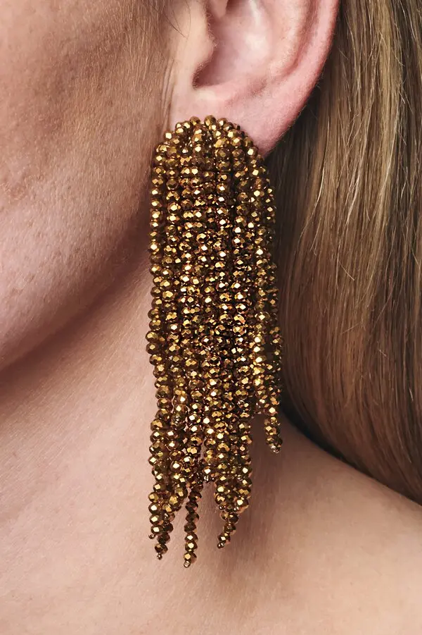 Sachin & Babi Fountain Bronze Glass Beaded Tassel Earrings - Rust Gold