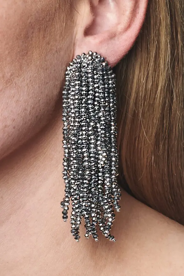 Sachin & Babi Fountain Glass Beaded Tassel Earrings - Silver