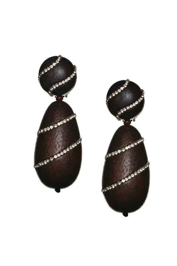 Sachin & Babi Hudson Clip-on Earrings - Roble Wood/clear Crystals