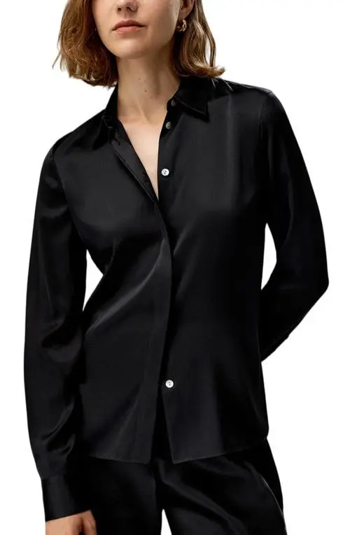 Lilysilk Elegant Silhouette Slim Fit Silk Shirt - Black