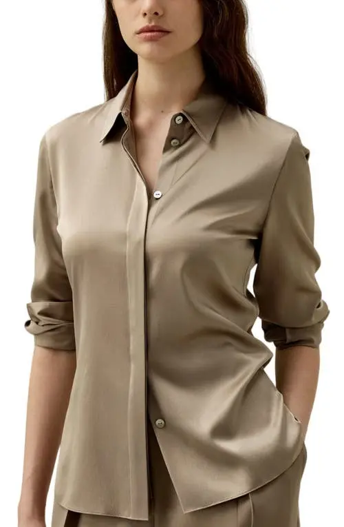 Lilysilk Elegant Silhouette Slim Fit Silk Shirt - Camel