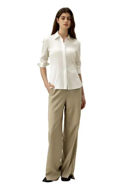 Lilysilk Stretch Silk Fitted Shirt - Natural White