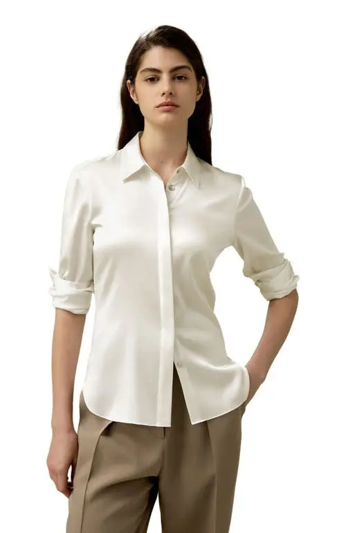 Lilysilk Stretch Silk Fitted Shirt - Natural White
