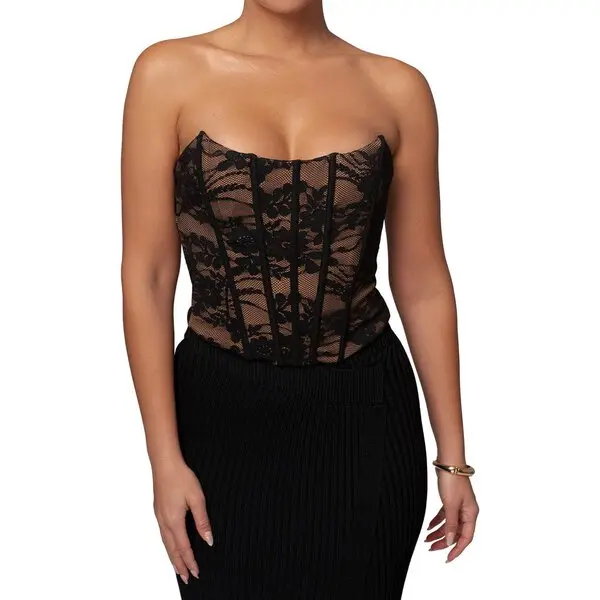 JLUXLABEL Rosemere Lace Bustier Top - Black