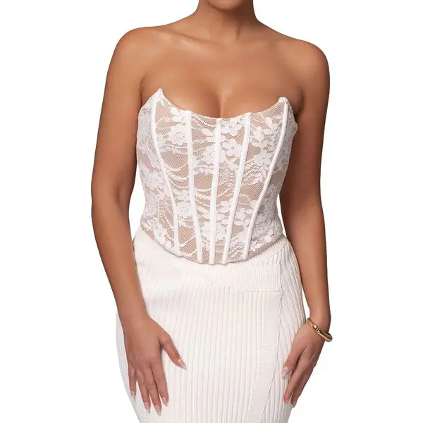 JLUXLABEL Rosemere Lace Bustier Top - White