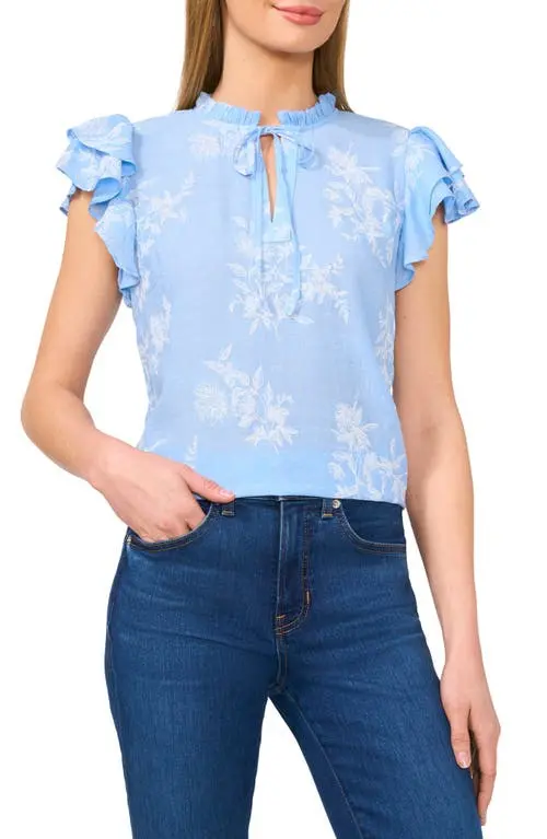CECE DUPRAZ Tie Neck Flutter Sleeve Top - Waterfall