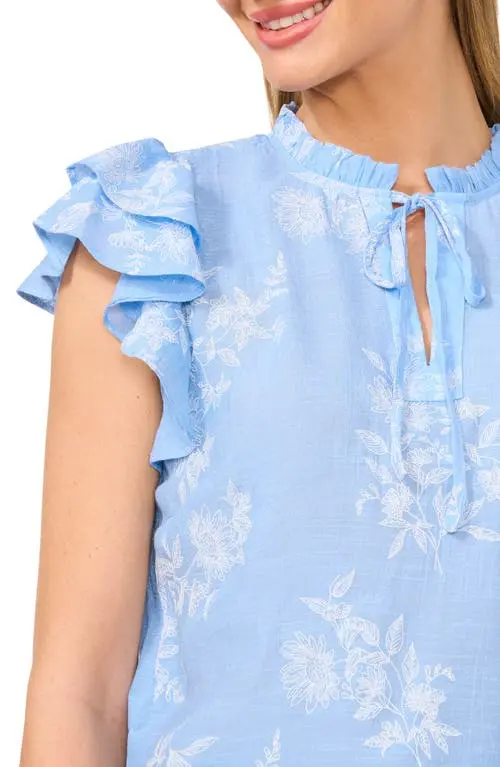 CECE DUPRAZ Tie Neck Flutter Sleeve Top