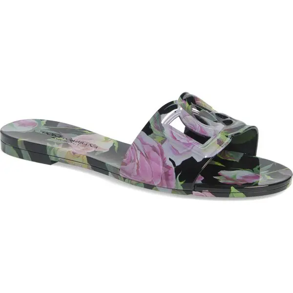 Dolce & Gabbana Bianca Interlock Slide Sandal - Rose Rosa Nero