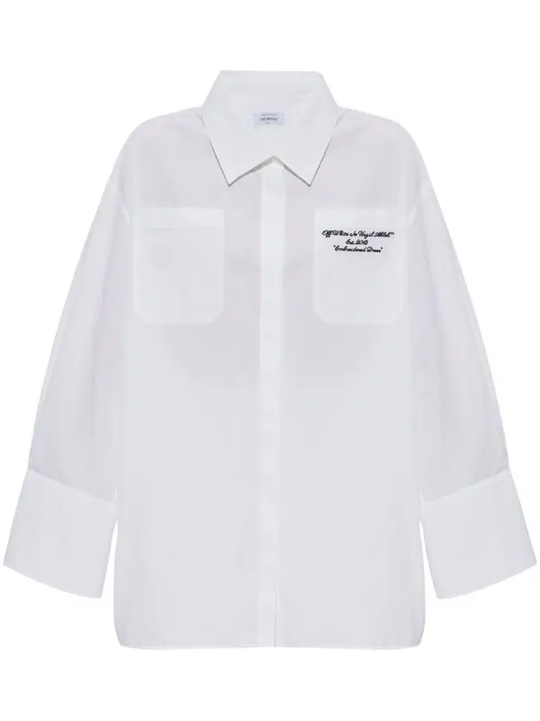 Off-White Embroidered Shirt Dress