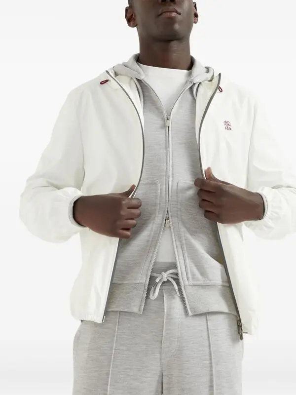 Brunello Cucinelli Logo Embroidered Waterproof Jacket - White