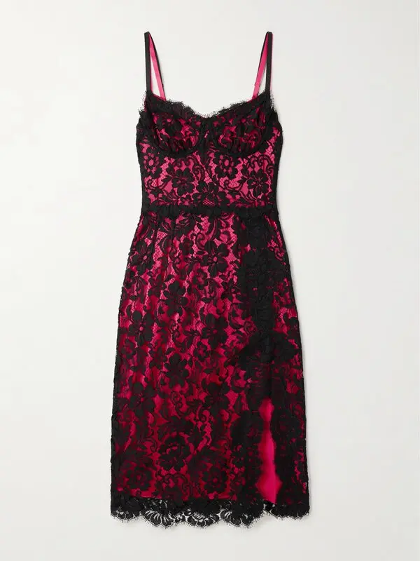 Dolce & Gabbana Layered Cotton-blend Lace And Stretch-silk Satin Bustier Midi Dress - Red