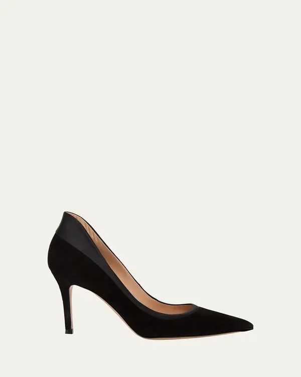 GIANVITO ROSSI Tuxedo Suede Silk Stiletto Pumps