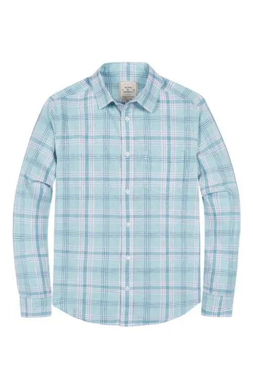 HOPE & HENRY Linen Button Down Shirt - Tea Room Blue Plaid