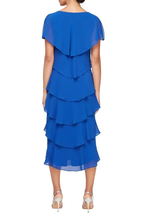 Sl Fashions Slny Tiered Chiffon Midi Dress Cobalt Editorialist