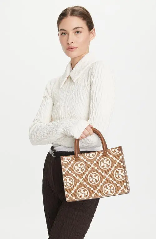 Tory Burch T Monogram Embossed Leather Tote - Walnut
