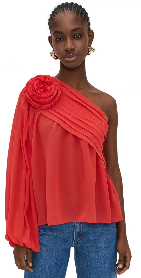 Farm Rio One-shoulder Blouse With Rosette Detail
