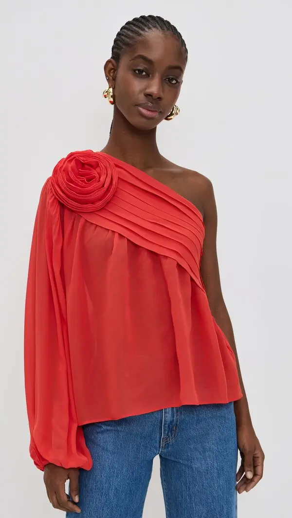 Farm Rio One-shoulder Blouse With Rosette Detail