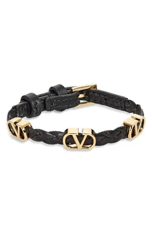 Valentino Garavani Vlogo Braided Leather Bracelet - Black
