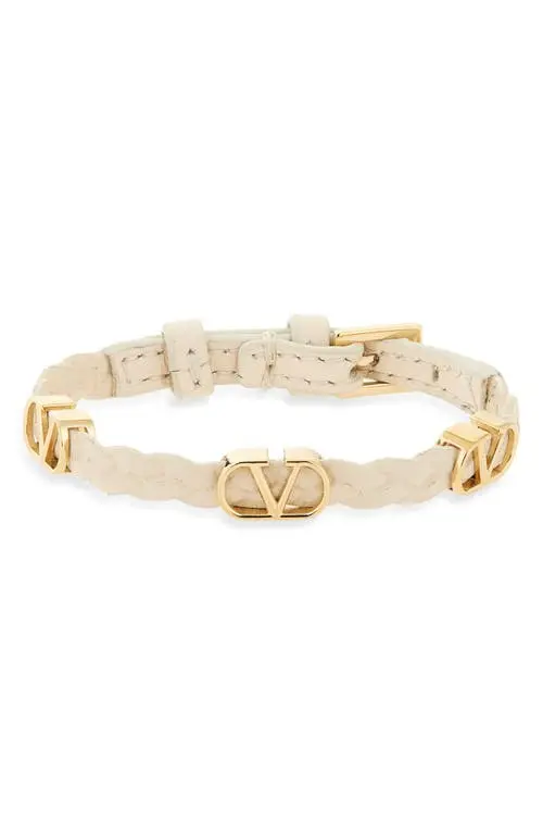 Valentino Garavani Vlogo Braided Leather Bracelet - Light Ivory