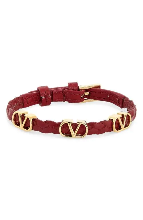 Valentino Garavani Vlogo Braided Leather Bracelet - Red
